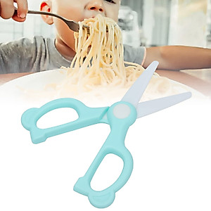 Portable Feeding Aid Scissors Ceramic Food Supplement Scissors with Scissors Cover Storage Box for Supplies Household(Green)