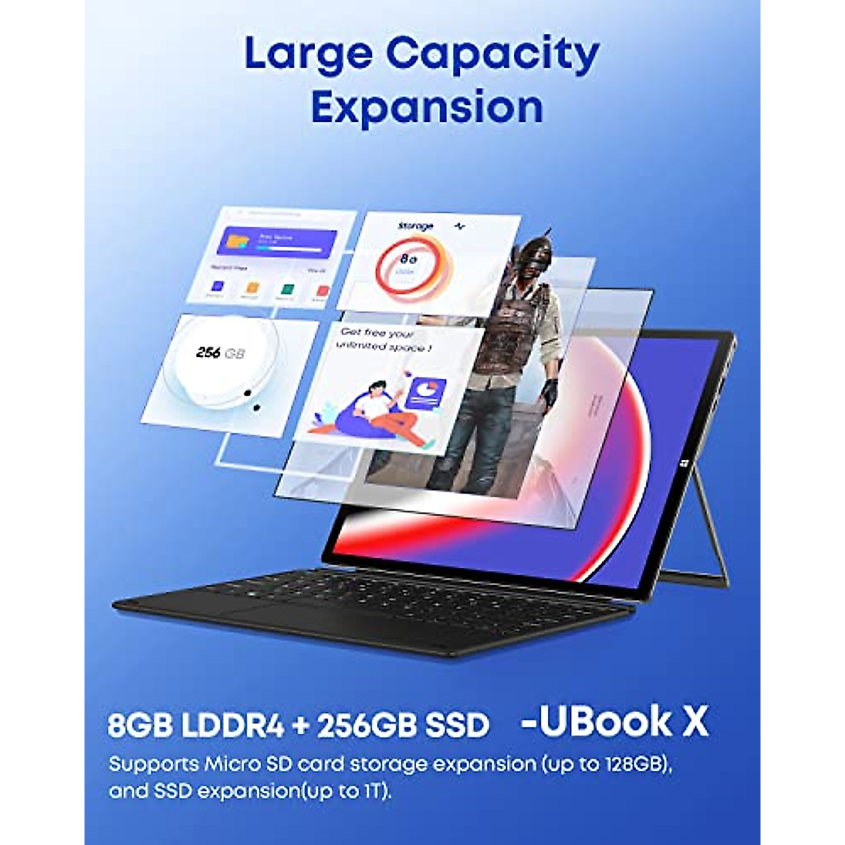 2023 CHUWI UBook X Tablet, 12'' Touchscreen, Windows 11 Tablet, 8GB RAM 256GB ROM, 1TB SSD Expend, Intel N4120 (Up to 2.6 GHz), 2160x1440 IPS, 2.4G/5G WiFi, Dual Camera, 5000mAh, HDMI, USB 3.0, BT 5.0