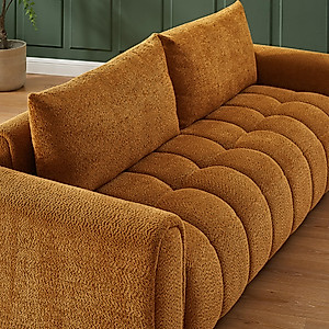 VANOMi 87" Loveseat Sofa, Comfortable Thick Cushion Living Room Couch, Easy-to-Install Apartment Sofa Couch, Boucle, Curry