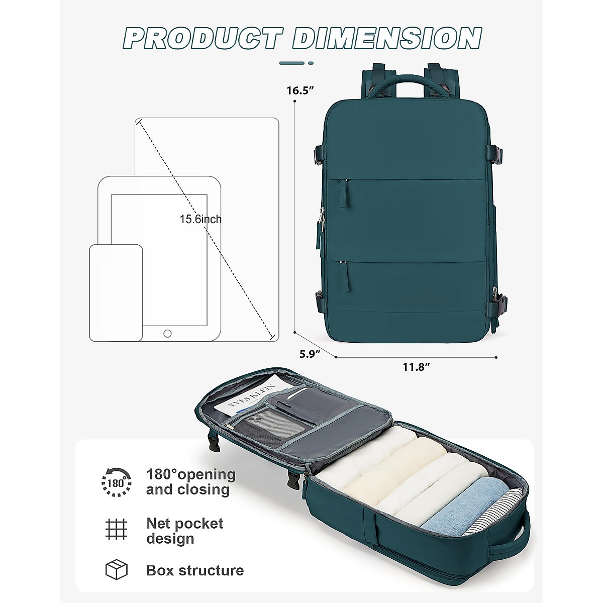 wepadre Women's Laptop Backpack, A-peacock Blue, 15.6in