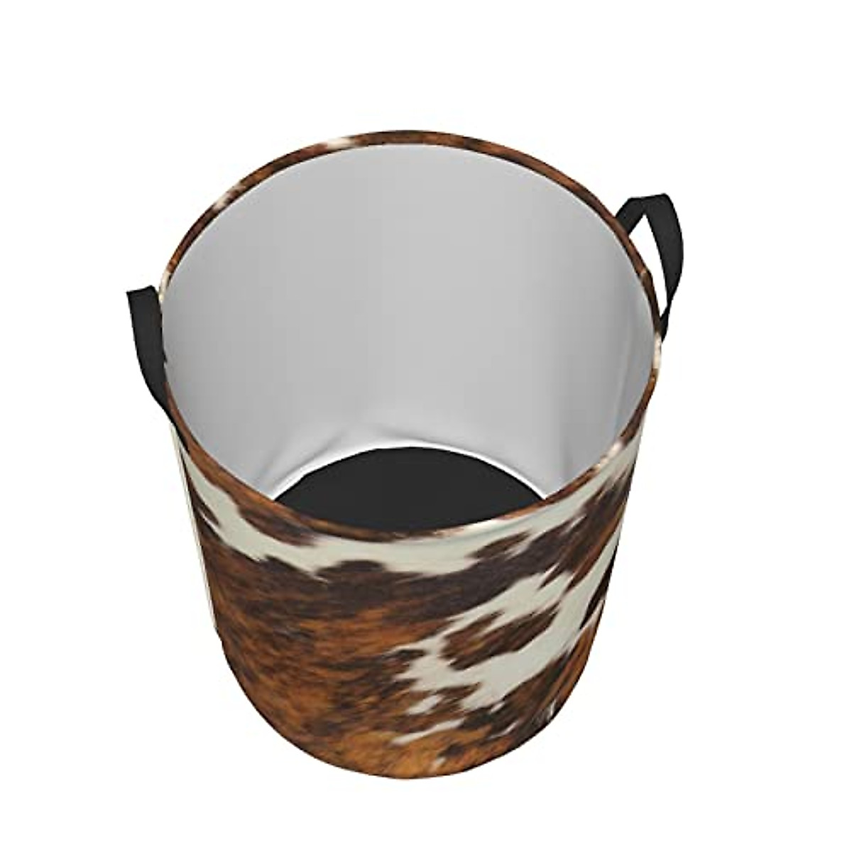 NOTZERO Red and white cowhide Large Laundry Basket, Laundry Hamper with Handle Collapsible Dirty Clothes Hamper Round Storage Basket for Bedroom Clothes Storage, Black