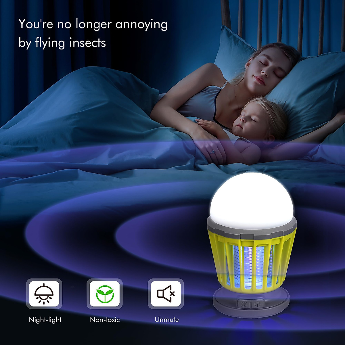 Solar Bug Zapper Outdoor Waterproof, Portable Mosquito Zapper, 2-in-1 Cordless & Rechargeable Bug Zapper with LED Light for Home, Camping, Patio, Yard, Pool (Green-1Pc