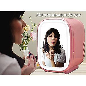 VNIMTI Mini Skincare Fridge 8 Liter, Portable Small Compact Refrigerator Mirror Makeup Fridge with AC/DC Power, Perfect for Bedroom, Office, Car, Outdoor (Mirror - Pink)