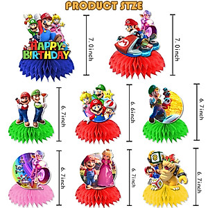 8 Pcs Super Brother Centerpieces for Birthday, Video Game Theme Centerpieces, Bros Decorations for Party, 3D Double Side Party Decorations, Party Supplies Table Decorations