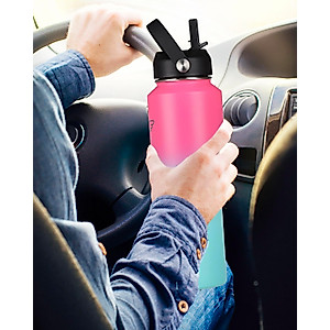 40 oz Tumbler with Straw, Insulated Water Bottle with Straw Fits in Cup Holders, Stainless Steel Travel Flask with Straw Lid Spout Cap, Leak-proof Double Wall Keep Cold for 24 Hrs, Hot for 12 Hrs