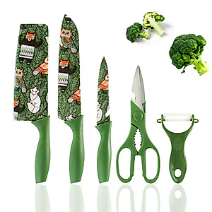 DREAMYDAWN Professional Ultra Sharp Kitchen Knife Set,German High Carbon Stainless Steel,Beautiful Pattern&Green