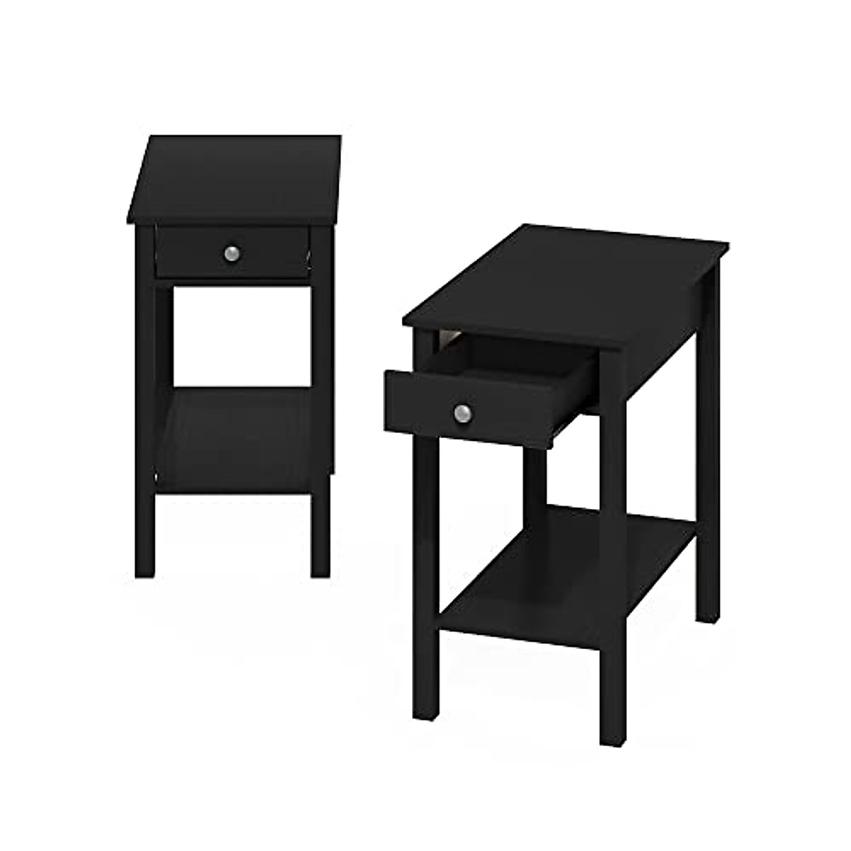 Furinno Classic Rectangular Side Table with Drawer, Set of 2, Americano