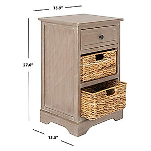 SAFAVIEH Home Collection Carrie White Wash/ Natural Wicker 3-Drawer Storage Nightstand Side Table (Fully Assembled)