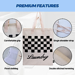Cotton Laundry Bag XL, AXJ Extra Large Heavy Duty Dirty Clothes Bags, Storage Bag with Fixed Drawstring Mesh, Shoulder Straps and Handles, VOL 80L, 16” x 9.8” x 21” (Creamy-white)
