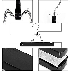 Yundxi Wooden Wig Hangers 5 Pack Non Slip Wood Pants Skirt Hangers Wood Jeans/Slack Hanger with 360° Swivel Hook (Black)