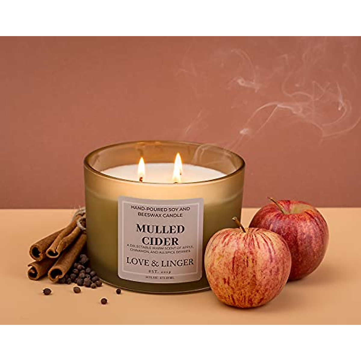 Mulled Cider Candle | Fall Candles | Luxury Soy & Beeswax Candles for Home | 16 oz. Large Jar 3 Wick Candle | Apple Cider Candle | Thanksgiving Candle | Autumn Candles