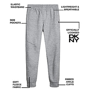 DKNY Boys' Sweatpants - 2 Pack Lightweight Performance Fleece Joggers for Boys - Breathable Athletic Jogger Pants (8-12), Size 10, Dark Grey Heather