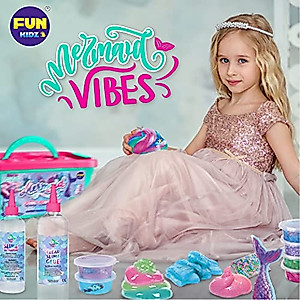 Summer Mermaid Slime Kit for Girls 10-12, FunKidz Shimmer Slime Making Kit for Kids Age 8-10 D.I.Y. Fluffy Glitter Slime Toy Mermaid Gift