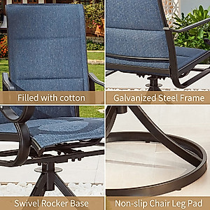 PatioFestival Patio Dining Set 5 Pieces Metal Outdoor Furniture Sets Outside Suqare Table Swivel Rocker Chairs with All Weather Frame (5Pcs, Blue)