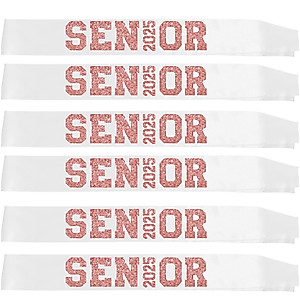 VAITAN 6Pcs White Senior 2025 Satin Sashes with Rose Gold Glitter Letters- 2025 Graduation Celebrations Sashes - Senior Cheer Sash - Cheerleader Sash - Class Competition Sashes