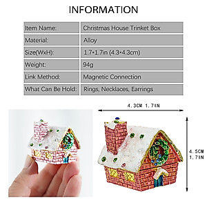 YU FENG Christmas House Figurine Trinket Boxes Hinged Rhinestones Jeweled Enamel Jewelry Ring Ornament Metal Colorful Box