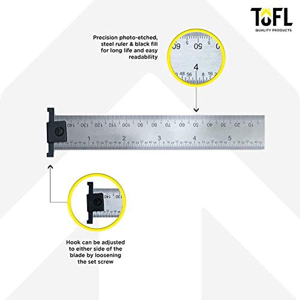 A Set of Hooked Rulers (1)6 and (1)12 Inch Hooked Rulers Standard and Metric Measurements Double Sided Machinist Rule Crafting Woodworking Straight Edge Design Layout by TOFL