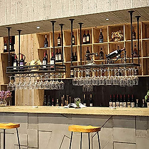 Wine Glass Rack Inverted Wine Rack Simple Style Iron Hanging Wine Glass Holder Ceiling Decorative Frame J1114, PIBM, b, 60x35cm