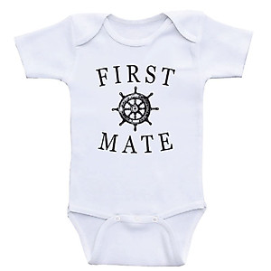 Heart Co Designs Nautical Baby Clothes First Mate Anchor One-Piece Shirts For Babies (6mo-Short Sleeve)