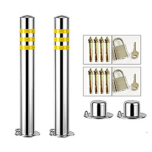 Solid Parking Barrier Heavy Duty Parking Barrier Lockable Parking Space Lock Manual Parking Blocker, 2 Pack Stainless Steel Parking Pile(Size:76×750mm) (76×750mm) ()