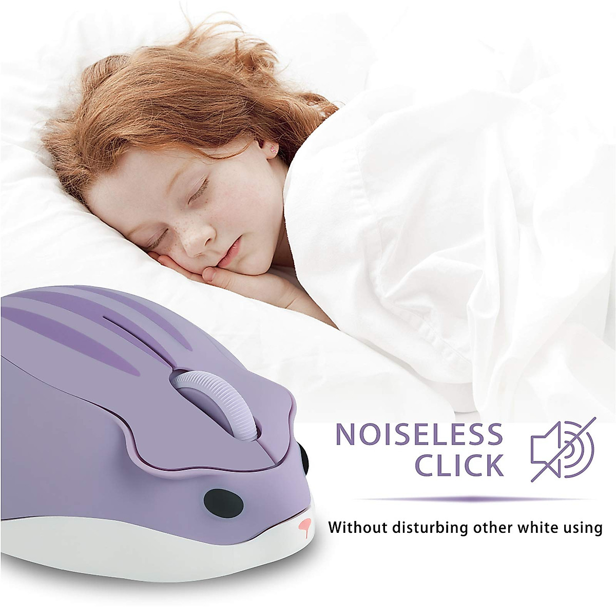 elec Space 2.4G Wireless Mouse, Cute Animal Hamster Shape Silent Mouse, Portable Mobile Optical Mouse with USB Receiver, 3 Buttons Cordless Mouse for PC Mac Laptop Notebook Computer(Purple)