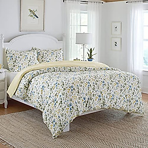 Laura Ashley Home - King Duvet Cover Set, Cotton Sateen Reversible Bedding with Matching Shams, All Season Home Decor (Meadow Floral Blue, King)
