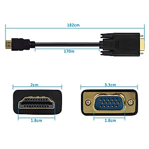 HDMI to VGA Cable Gold-Plated Adapter 1080P HDMI Male to VGA Male Active Video Converter Cord (6 Feet/1.8 Meters)