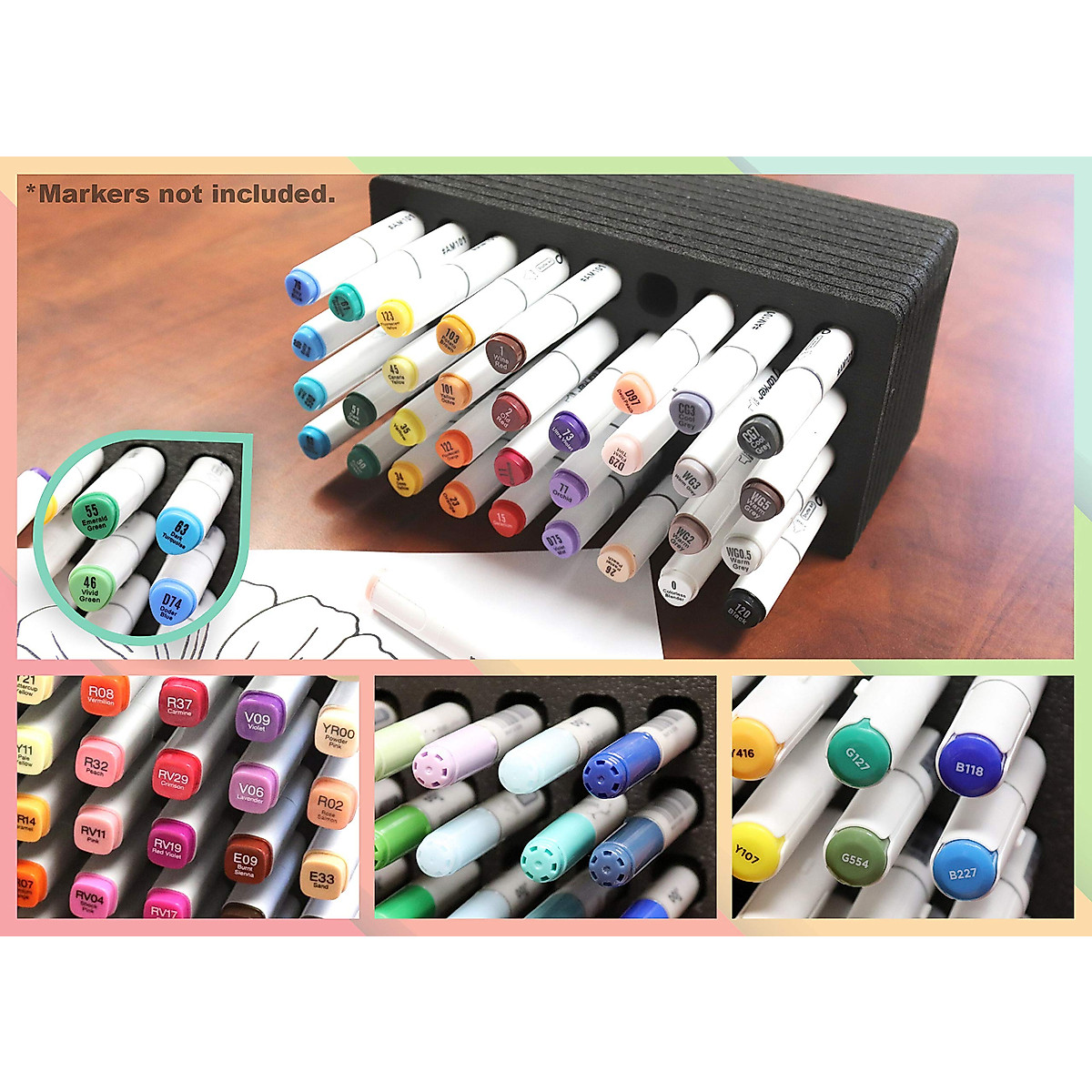 Polar Whale 2 Art Marker Storage Tray Organizers Pen Pencil Brush Storage Design Stand Supply Horizontal Storage Non-Scratch Non-Rattle Washable Compatible with Copic and More Each Holds 36