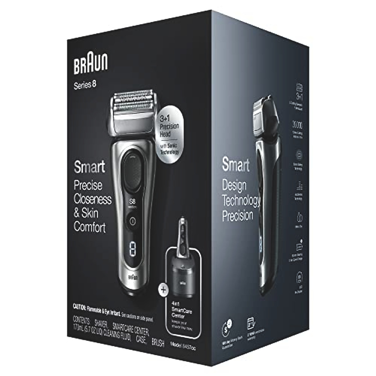 Braun Electric Razor for Men, Series 8 8457cc Electric Foil Shaver with Precision Beard Trimmer, Cleaning & Charging SmartCare Center, Galvano Silver