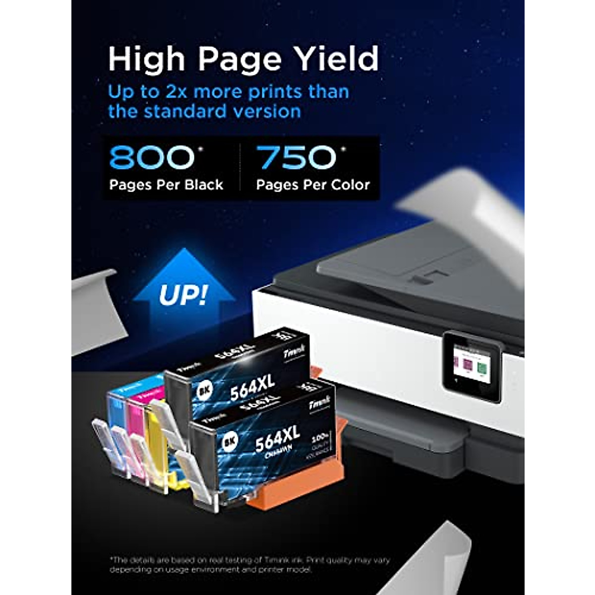 【5-Pack Larger Capacity】 564XL Ink Cartridges Replacement for Original HP 564 XL Combo Pack - Compatible for Photosmart 5520 6520 7510 7520 DeskJet 3520 Premium C309A C410A Printer (2BK/C/M/Y)