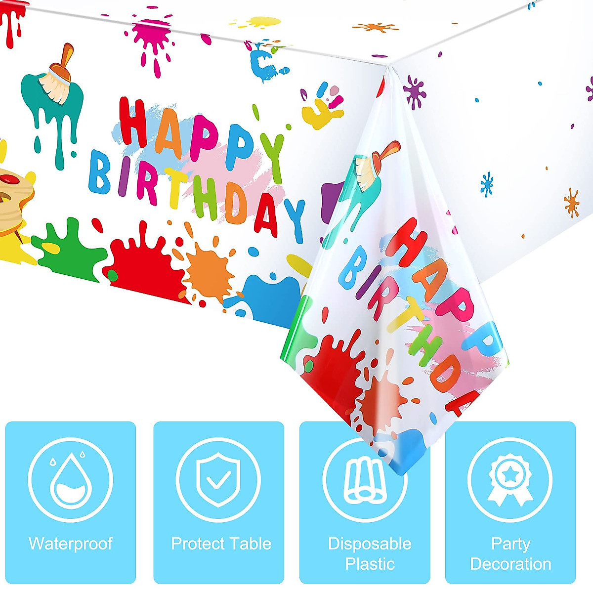 3 Pieces Art Paint Party Tablecloths Happy Birthday Table Cover Paint Splatter Party Table Cloth Disposable Plastic Painting Supplies for Kids Birthday Artist Theme Decorations 108 x 54 Inch