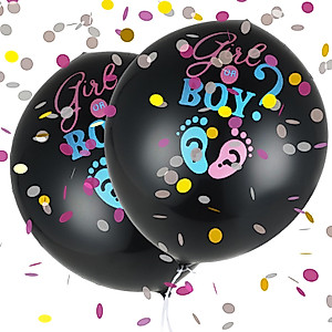 TIESOME 2 Pack Gender Reveal Balloons, 36 Inch Big Black Balloons Boy or Girl Balloon with Pink and Blue Heart-Shaped Confetti for Baby Shower Gender Reveal Party Decorations