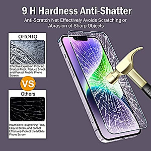 QHOHQ 3 Pack Screen Protector for iPhone 14 Plus 6.7 Inch with 3 Pack Tempered Glass Camera Lens Protector, Ultra HD, 9H Hardness, Case Friendly [Easy to Install Frame]