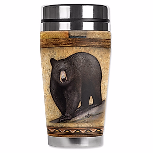 Mugzie Black Bear Travel Mug with Insulated Wetsuit Cover, 16 oz, Brown