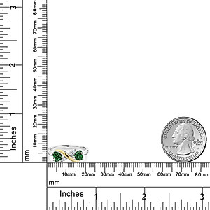 Gem Stone King 925 Sterling Silver and 10K Yellow Gold Green Nano Emerald and White Lab Grown Diamond Ring For Women (1.04 Cttw, Heart Shape 5MM, Available in size 5, 6, 7, 8, 9)