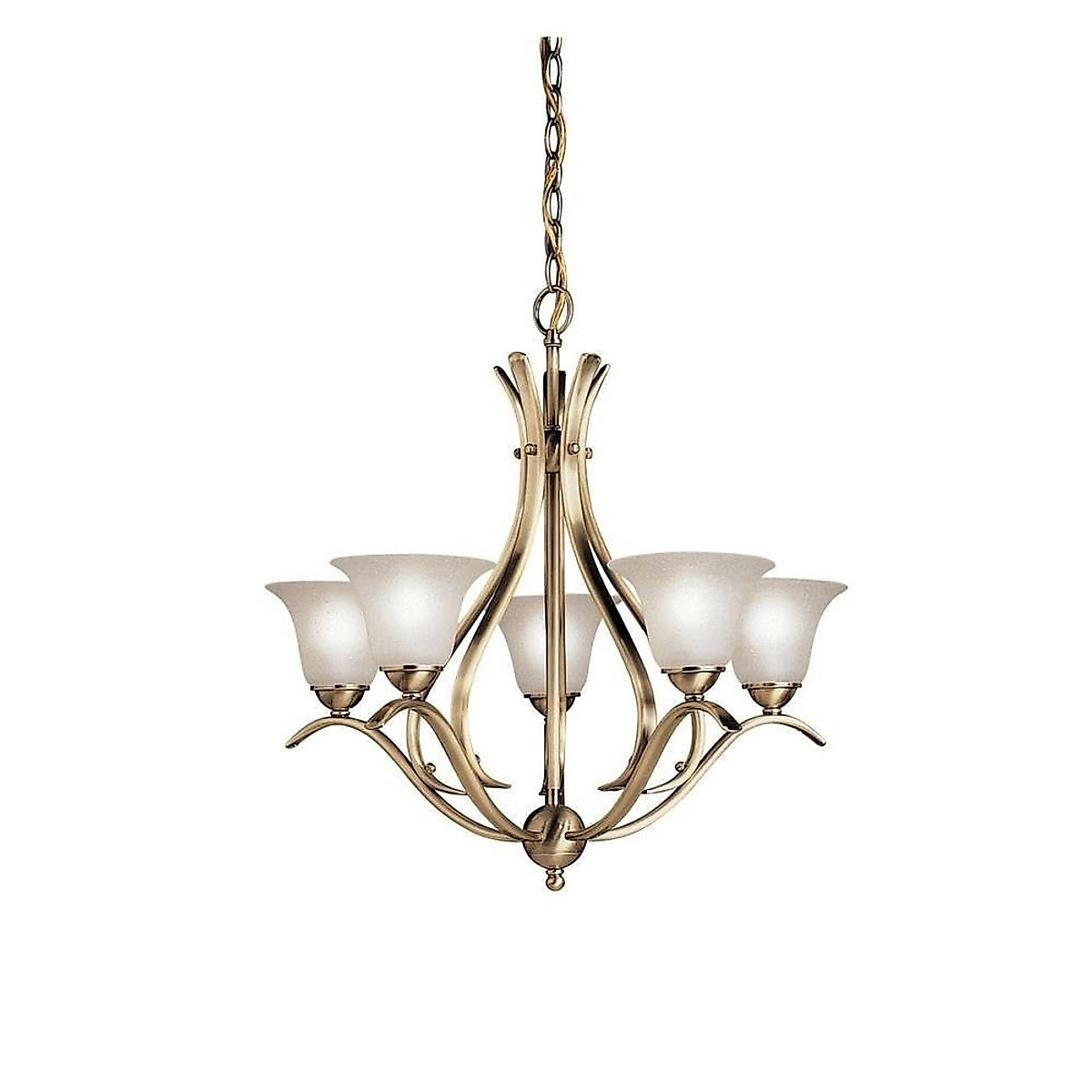 Kichler Dover 23" 5 Light Chandelier with Alabaster Swirl Glass in Antique Brass