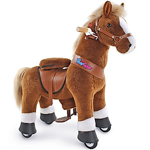 PonyCycle Ride on Horse Toy Walking Rocking Horses Classic Model U (with Brake/ 36" Height/Size 4 for Age 4-8 Boy Gifts) Ride Horse Giddy up Pony Animal Toys Chocolate Brown Ux421