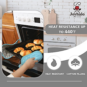 Joyhalo Oven Mitts with Cotton Lining and Non Slip Silicone Stripes - 500 Degrees Heat Resistant Gloves for Oven, Grill, Flexible & Extra Long Kitchen Hot Pot Holder for Baking, Cooking, Wine