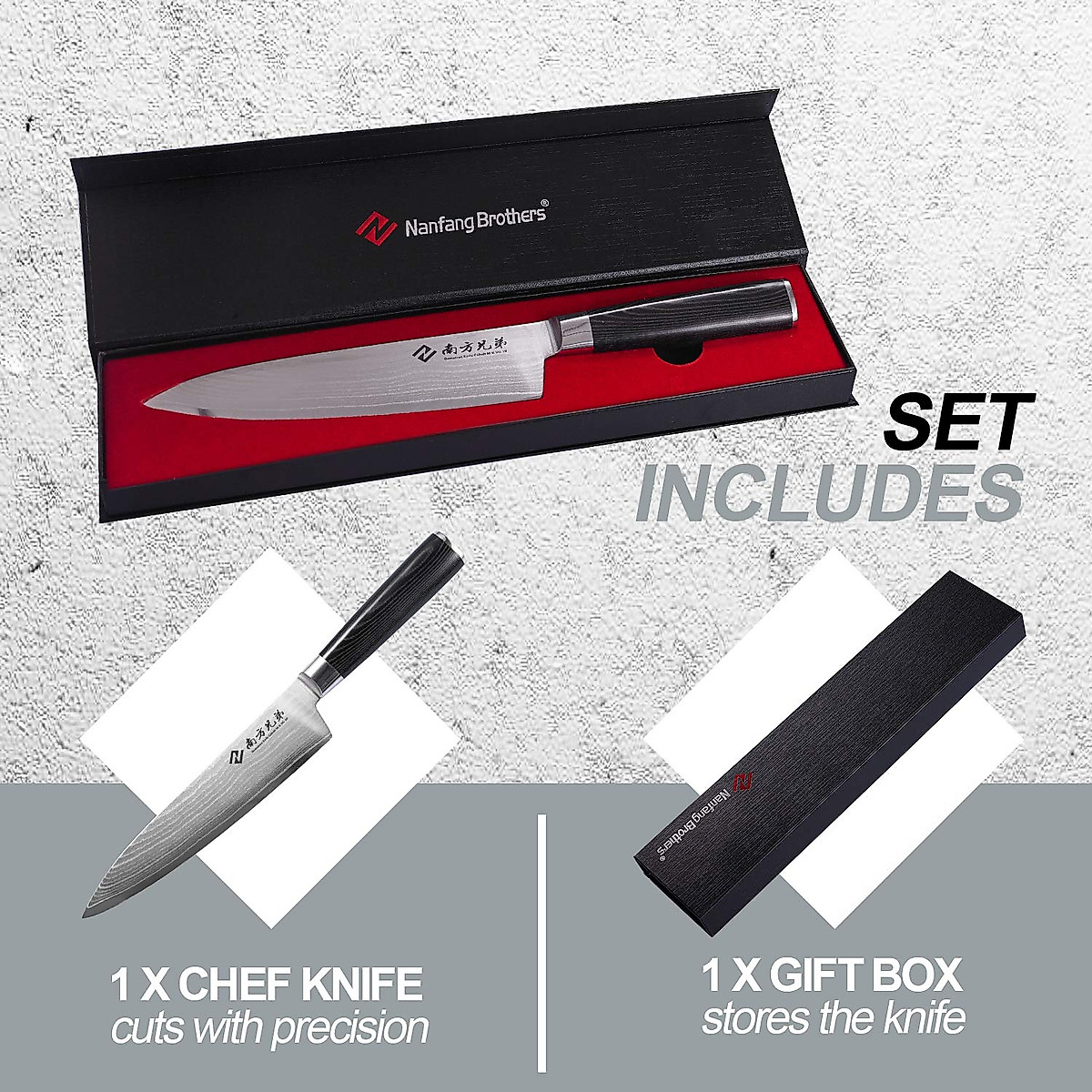 Damascus Kitchen Knife, 8 Inch Chef Knife Professional Chopping Knife for Vegetables and All Purpose Chefs Knife with Non-slip Wood Ergonomic Handle, Razor Sharp Lightweight