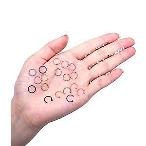 Tornito 20G 42Pcs Stainless Steel Nose Rings Nose Studs Set L-Shaped Bone Curved Nose Stud Piercing Helix Cartilage Tragus Hoop Rings Body Piercing Jewelry for Men and Women 8mm