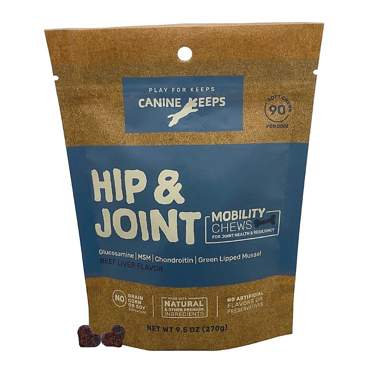 Canine Keeps Glucosamine for Dogs - Dog Hip and Joint Supplement - Glucosamine, Chondroitin, MSM, Green Lipped Mussel & Collagen for Joint Pain & Inflammation - Dog Joint Support Treats - 90 Ct.