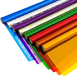 Cellophane Wrap for Gift Baskets, 34" X 10' Extra Large Transparent Colored Cellophane Wrap Roll 8 Colors, Cellophane Paper for Gift,Treat,Cookie,Flowers Bouquet,Florist,Floral,Candy Leis,Diy Crafts