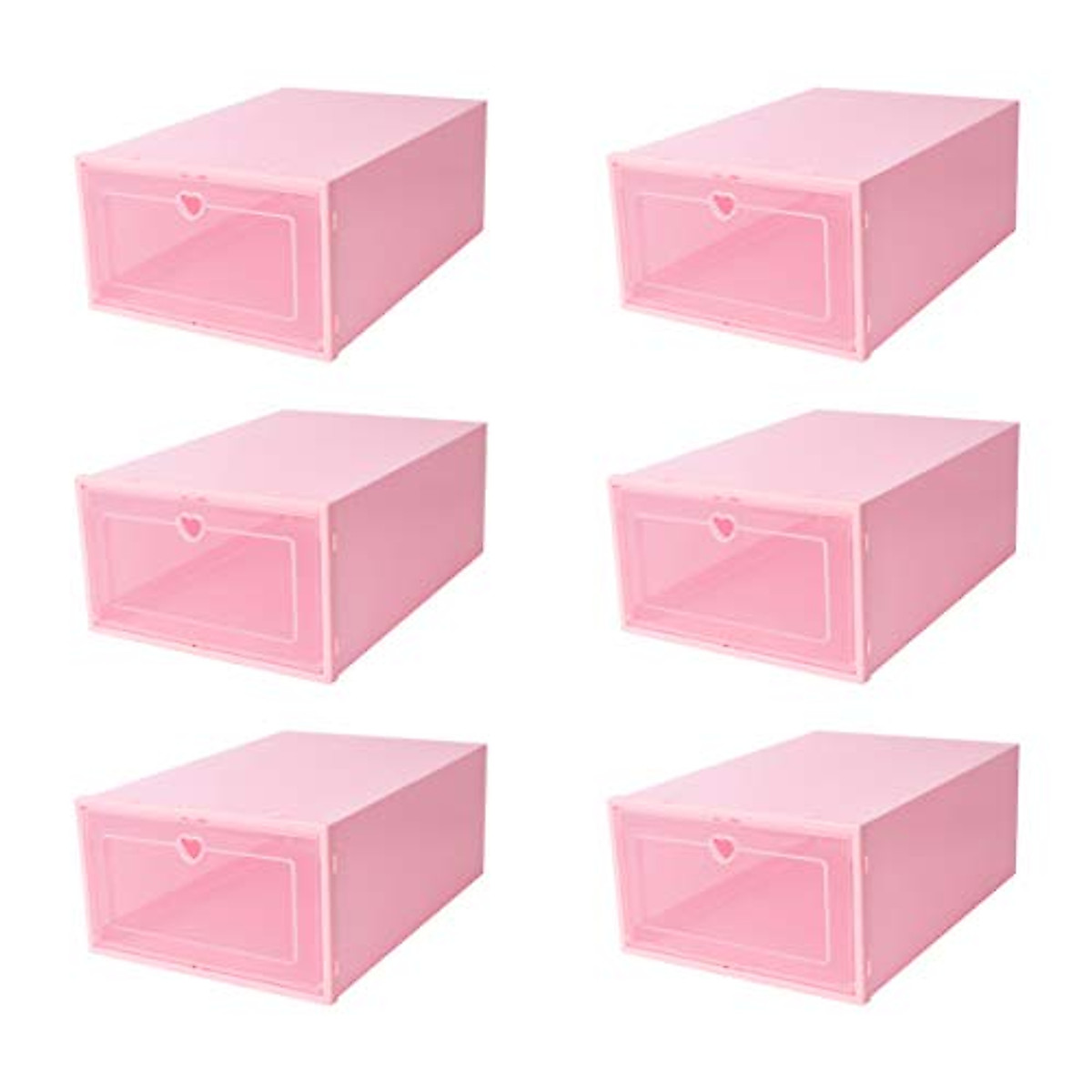 DOITOOL 6Pcs Plastic Shoes Boxes Stackable Shoe Organizer Bins Foldable Shoe Container Drawer Type Shoe Organizer (Pink)