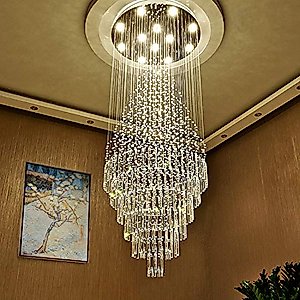 Luxury Large Foyer Chandelier, Modern 12-Lights Round Raindrop Crystal Chandeliers High Ceiling Flush Mount Light Fixtures for LivingRoom Entryway, Stairs D31.5 X H86.7 of CRYSTOP