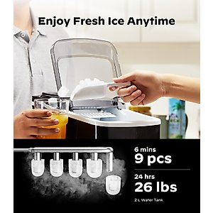 Silonn Smart Countertop Ice Maker, Compact Wi-Fi Ice Maker with App Control, 9 Cubes in 6 Mins, 26 lbs per Day, 2 Ice Cube Sizes, Portable Ice Maker with Self-Cleaning for Kitchen/Office/RV