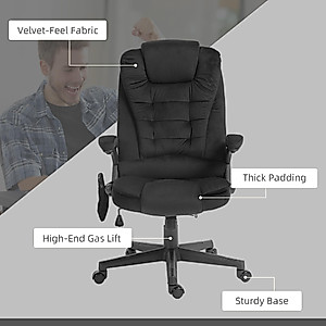 HOMCOM 6 Point Vibrating Massage Office Chair with Heat, Velvet High Back Executive Office Chair with Reclining Backrest, Padded Armrests and Remote, Black
