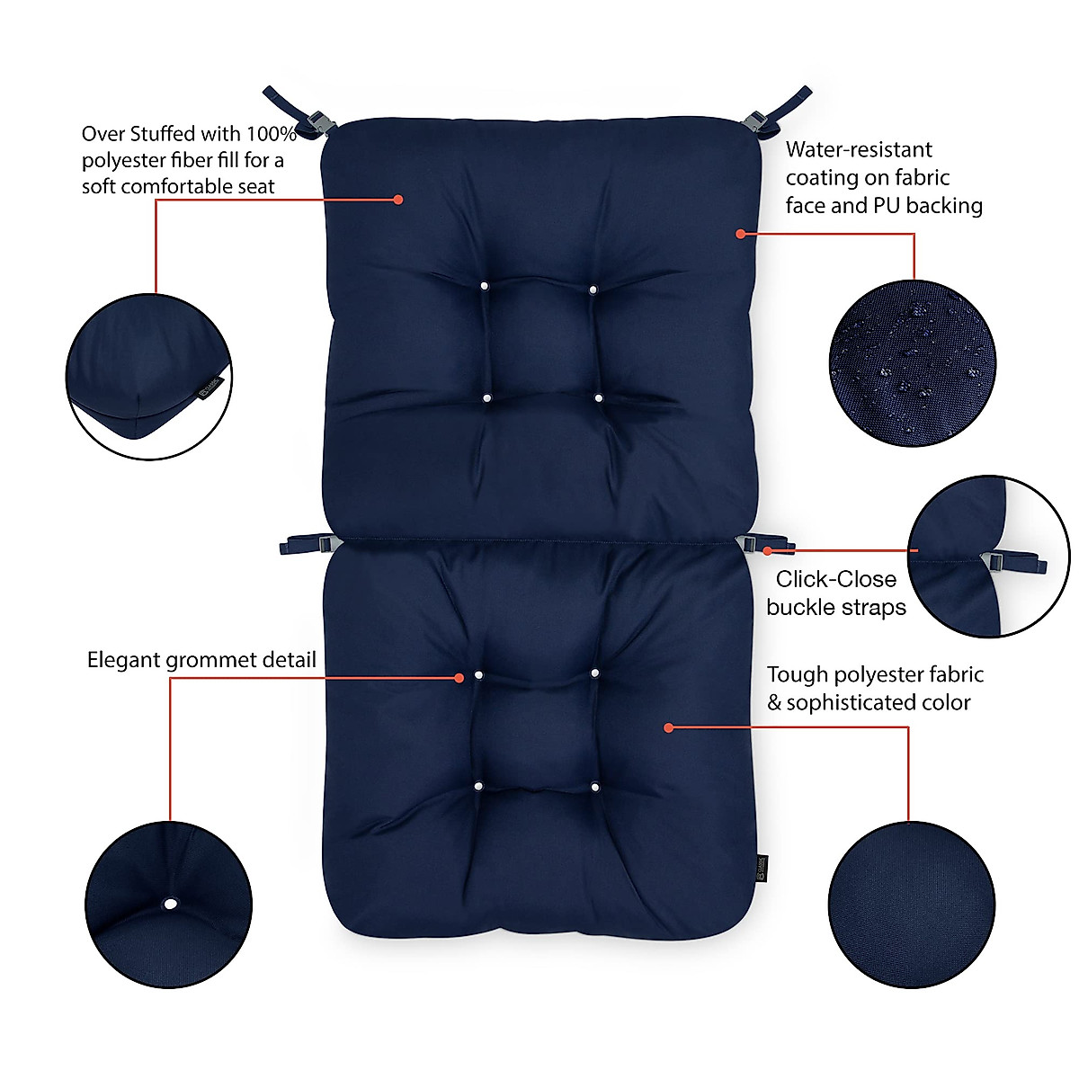 Classic Accessories Outdoor Chair Cushion, Classic Navy, 21"W, Outdoor Chair Cushions, Outdoor Chair Cushions, Patio Cushions