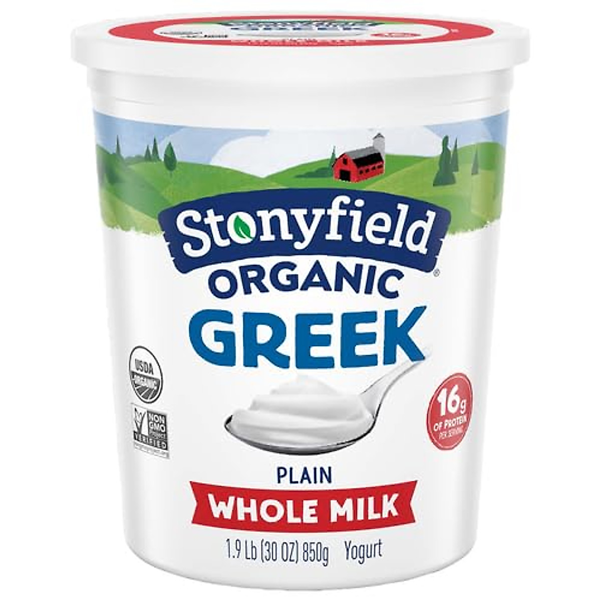 Stonyfield Organic Greek Whole Milk Yogurt, Plain, High in Protein (16g), Multiserving Snack & Cooking Substitute, 30 Oz