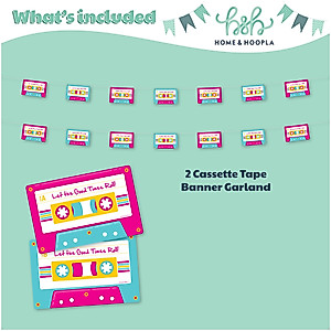 80's Party Supplies - Cassette Tape Banner Garland Decorations, 7 Feet Long (2 Pack)
