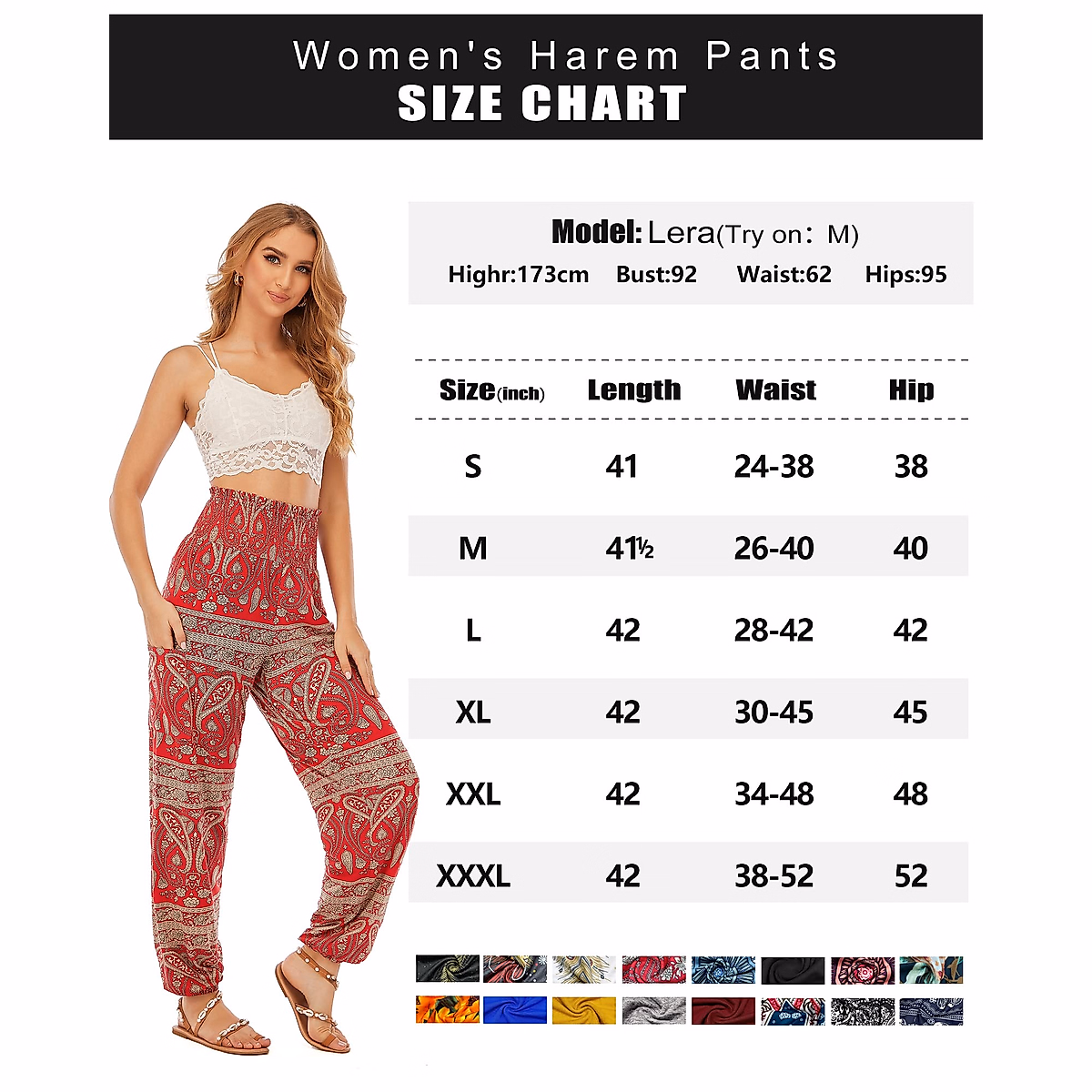 QIANXIZHAN Women's Harem Pants, High Waist Yoga Boho Trousers with Pockets Burgundy Red S